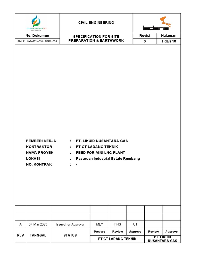 FMLP LNG GTL CVL Spec 001 - Specification Site Preparation & Earthwork ...