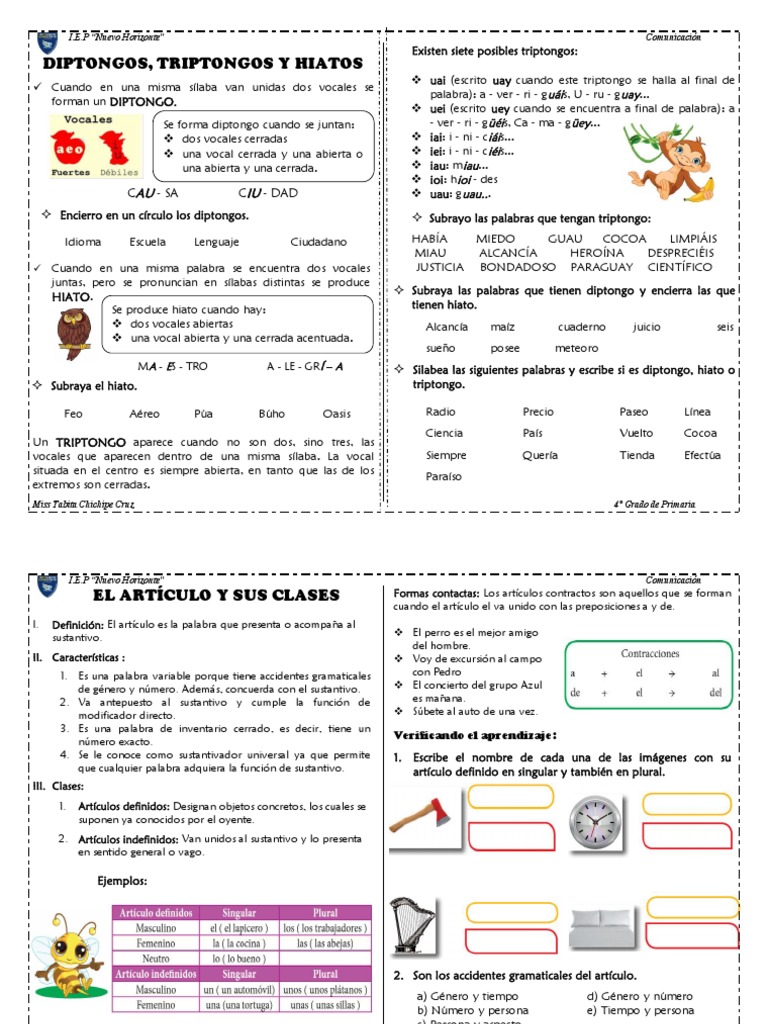 Diptongos, triptongos y hiatos en español | PDF | Numero Gramatical ...