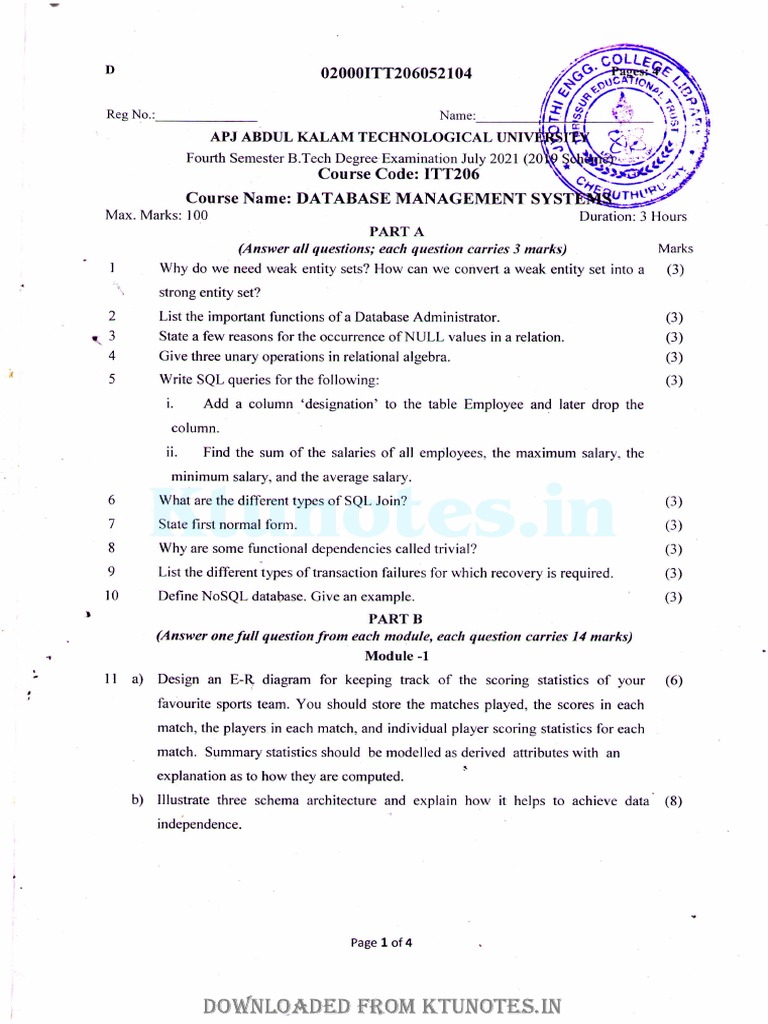Database Management Exam Questions 2021 | PDF | Databases | Data ...