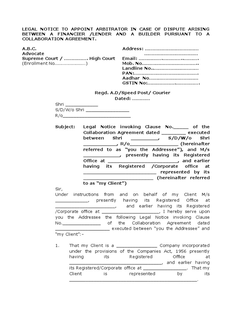 Lender And A Builder Pursuant To A Collaboration Agreement | PDF | Cheque | Arbitration