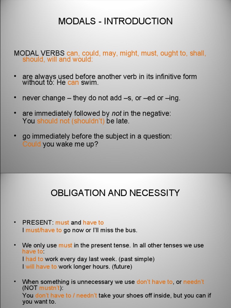 Modals - Introduction | PDF | Languages | Foreign Language Studies Modals - Introduction | PDF | Languages | Foreign Language Studies