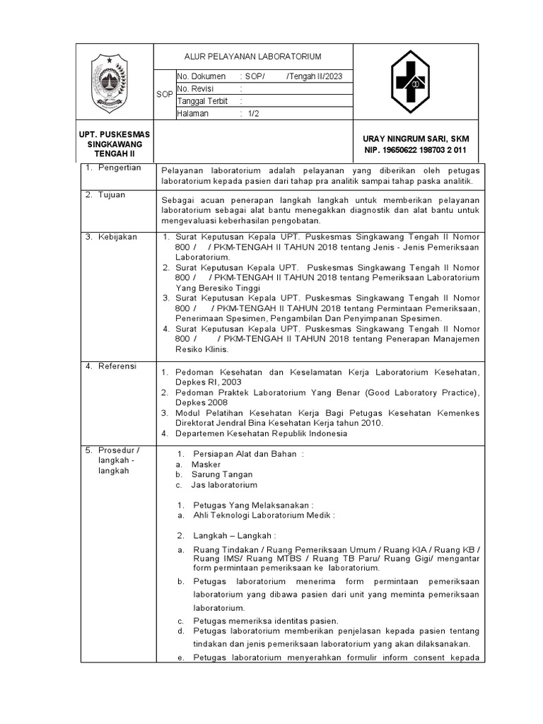 SOP ALUR PELAYANAN LAB | PDF