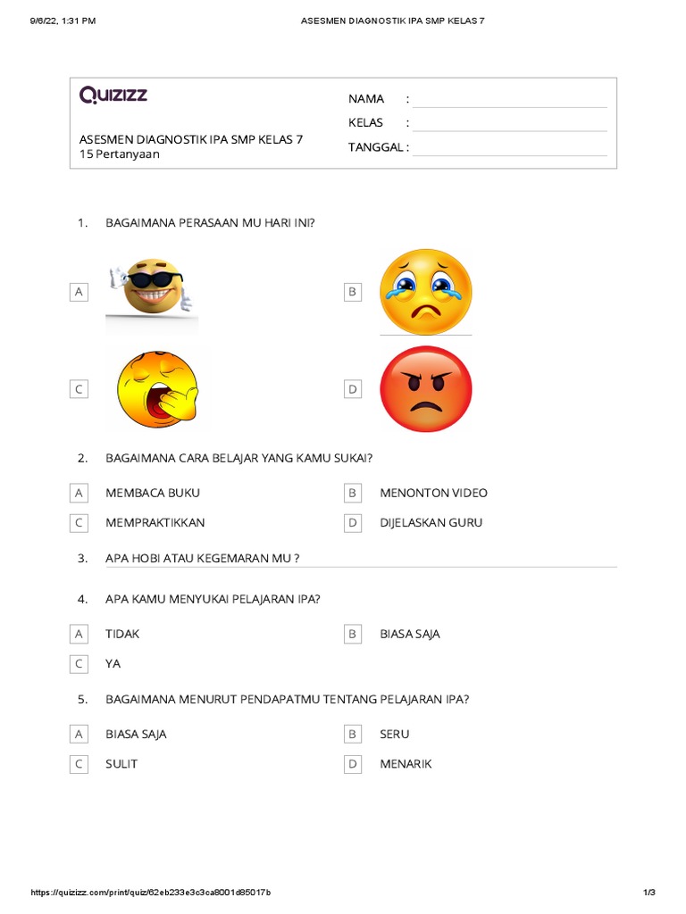 Asesmen Diagnostik IPA Kelas 7 SMP | PDF