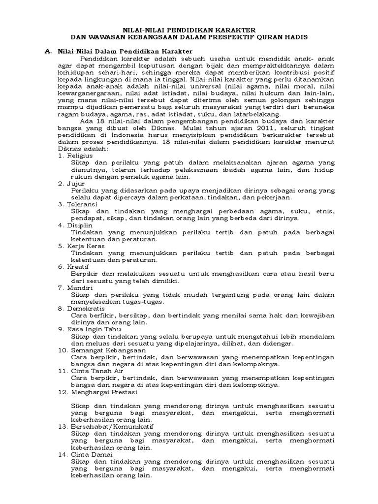 KB 3 Nilai-Nilai Pendidikan Karakter Dan Wawasan Kebangsaan Dalam QH | PDF | Kesehatan Holistik