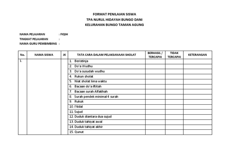 FORMAT PENILAIAN SISWA | PDF