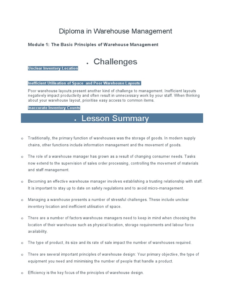 Diploma in Warehouse Management | PDF | Warehouse | Logistics