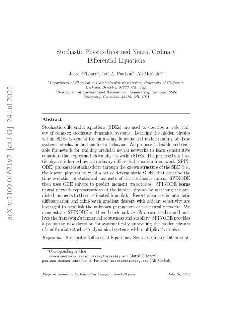 Stochastic Physics-Informed Neural Ordinary Differential Equations | PDF | Stochastic ...