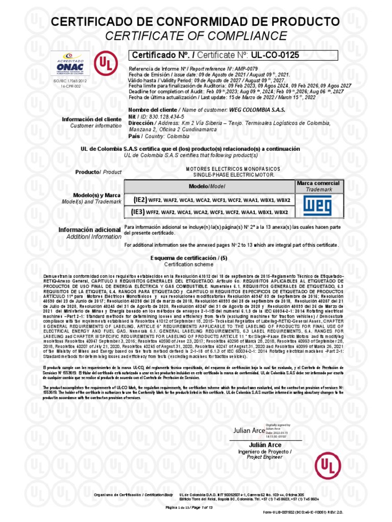 Ul-Co-0125-Motores-Mono-Retiq-Ie2-Ie3 (09-02-2023) | PDF | Uso ...