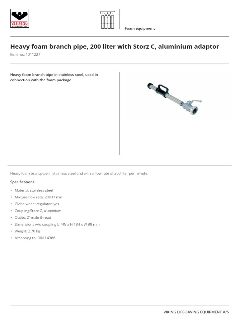 Heavy Foam Branch Pipe, 200 Liter With Storz C, Aluminium Adaptor | PDF