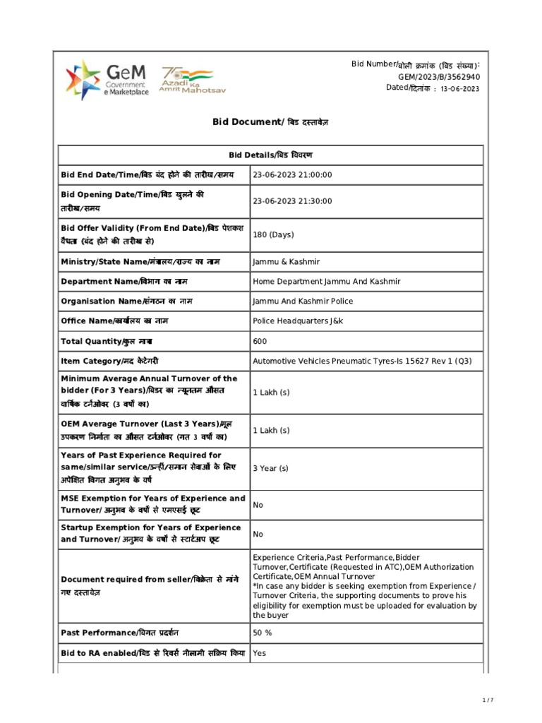 GeM Bidding 4892012 | PDF