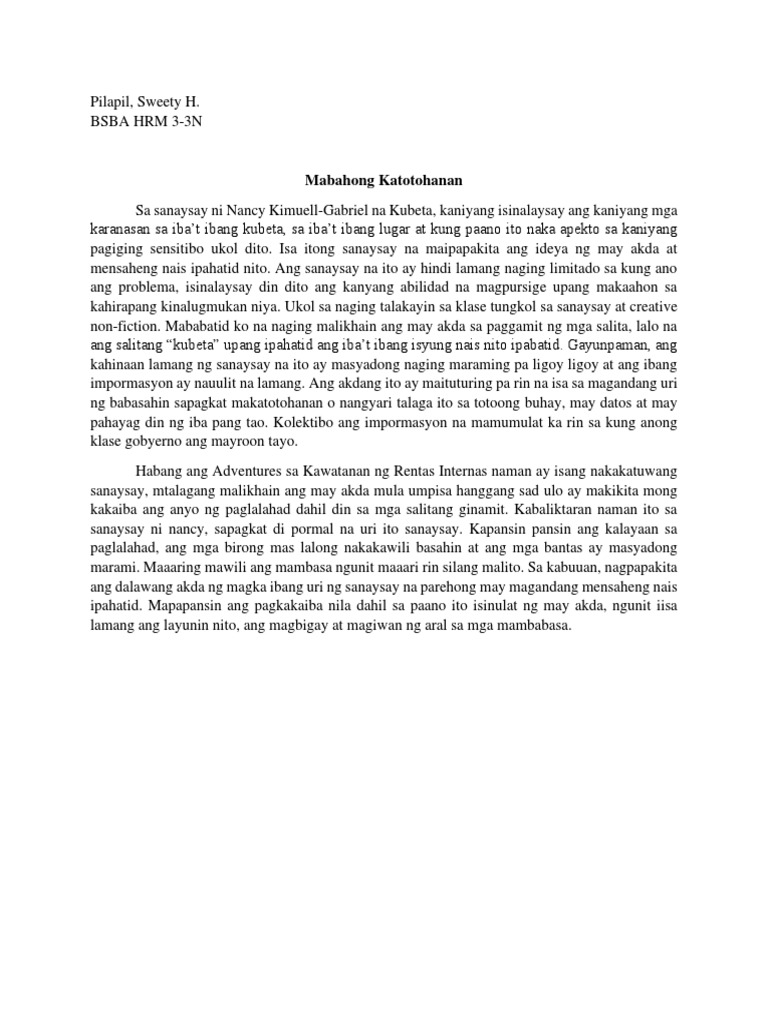 Pilapil, Sweety (Pangatlong Gawain) | PDF