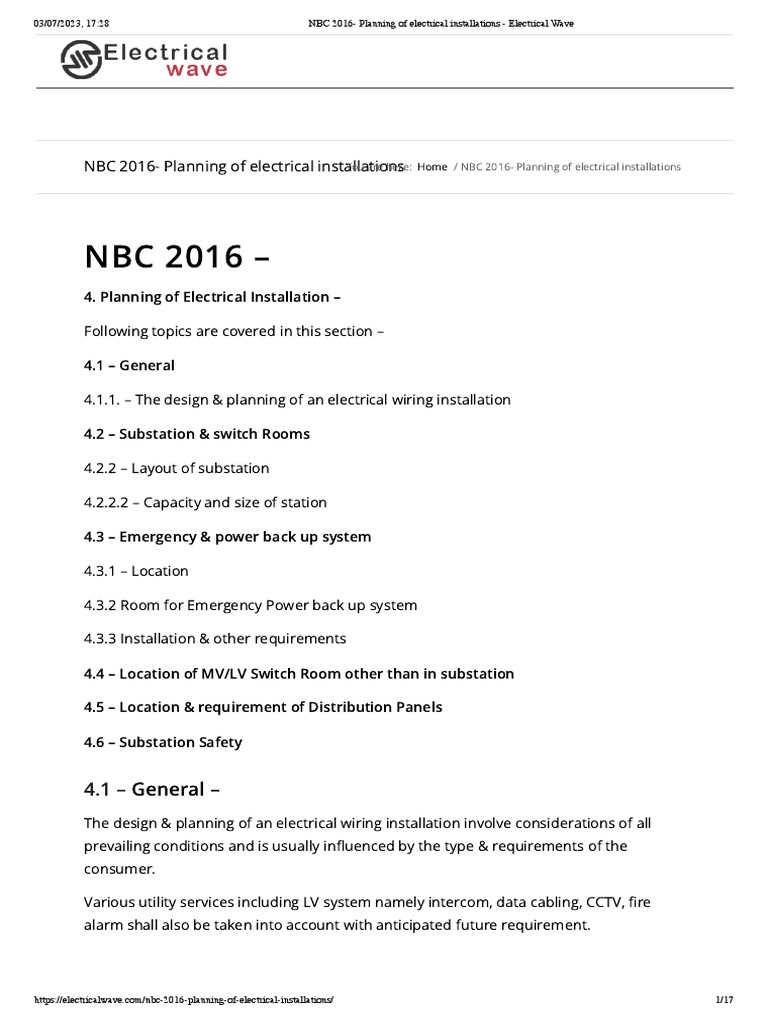 NBC 2016 - Planning of Electrical Installations - Electrical Wave | PDF | Electrical Substation ...
