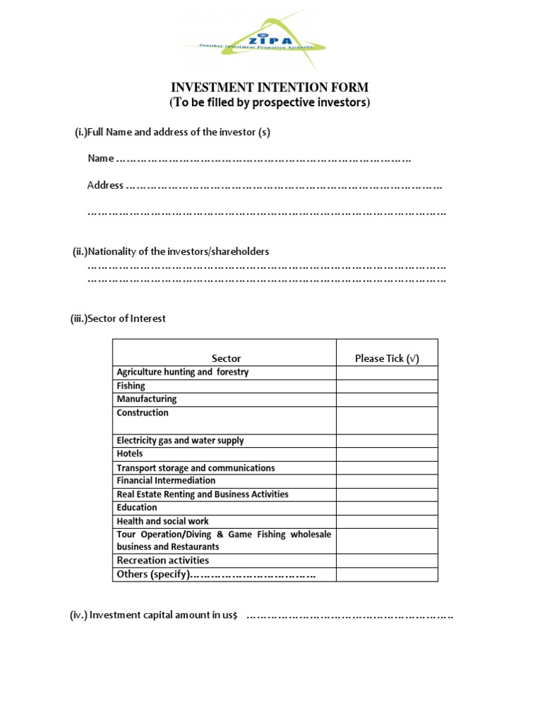 Investment Intention Form | PDF