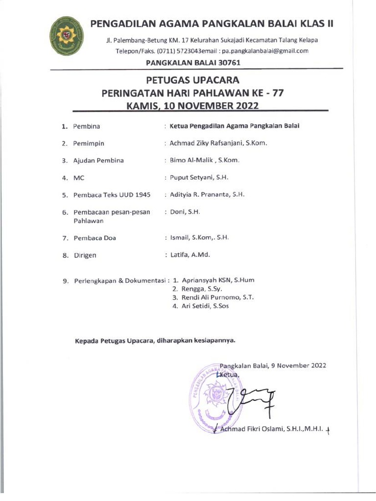 Petugas Upacara Peringatan Hari Pahlawan Ke - 77 | PDF Petugas Upacara Peringatan Hari Pahlawan Ke - 77 | PDF