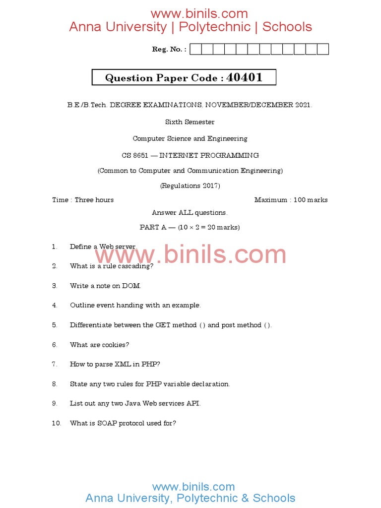 Internet Programming Exam Paper | PDF | Internet & Web | World Wide Web
