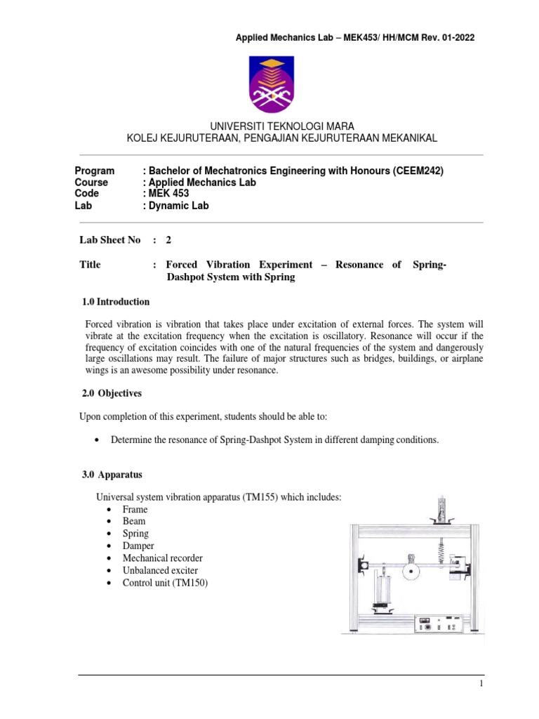 Lab Sheet 3-Forced Vibr Exp-MEK453-Student | PDF