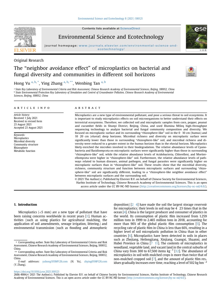 The Neighbor Avoidance Effect of Microplastics On Ba 2021 Environmental SC | Download Free PDF ...