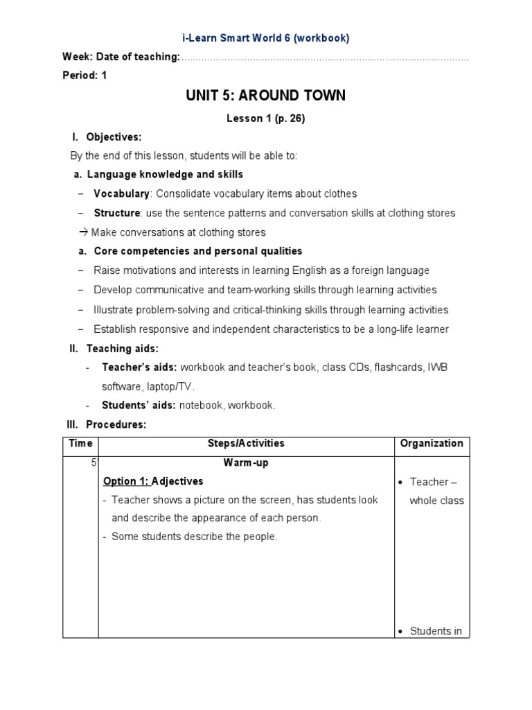 Unit 5: Around Town Activities | PDF | Teachers | Foods