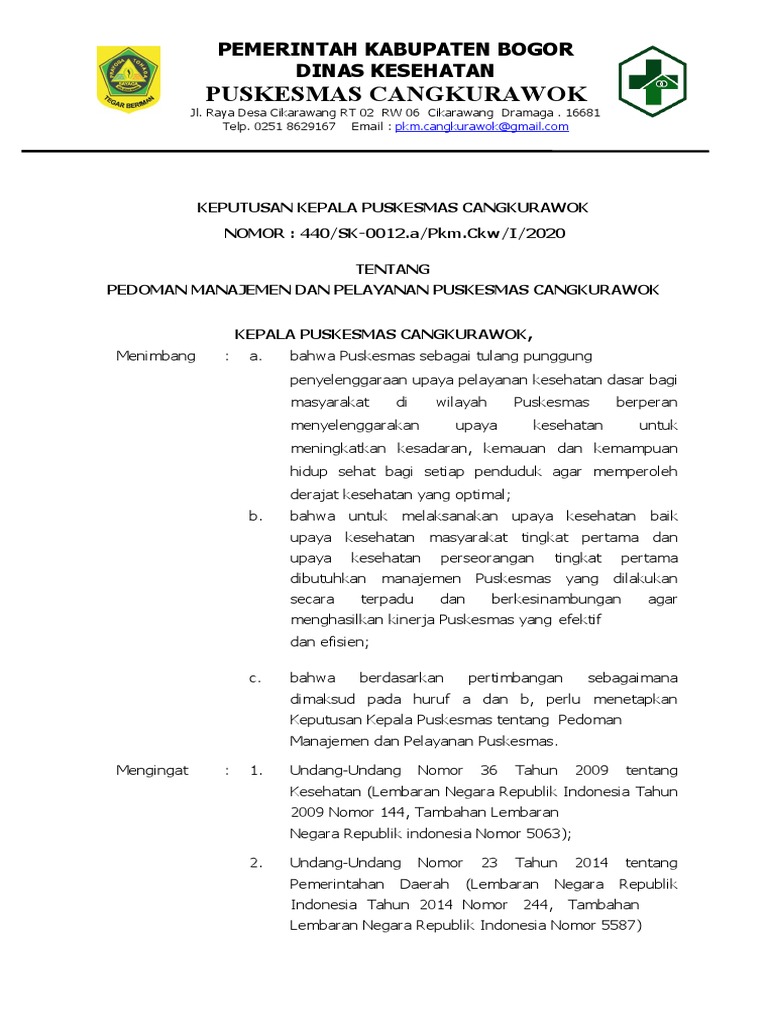 SK Pedoman Manajemen Dan Pelayanan Puskesmas | PDF | Pengembangan Diri