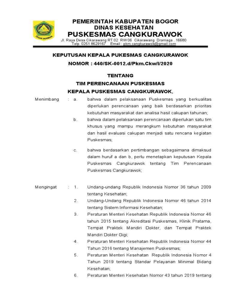 SK Tim Perencanaan PKM | PDF