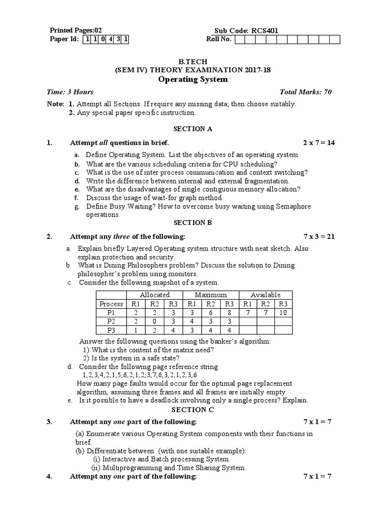 Operating System Rcs401 Download Free Pdf Scheduling Computing Operating System 0897