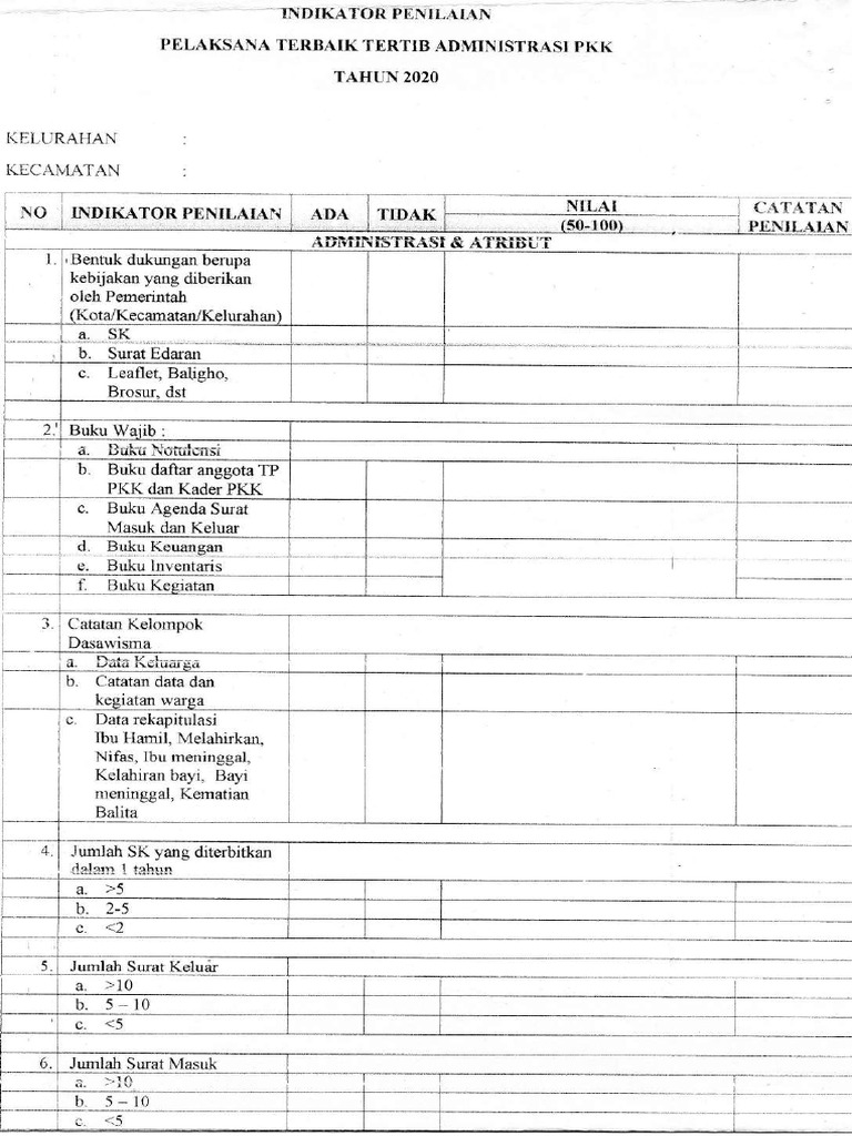 Instrumen Monev 10 Program Pokok Pkk Tahun 2020 | PDF