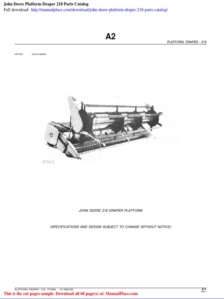 John Deere 218 Draper Parts Catalog | PDF | Screw | Mechanical Engineering