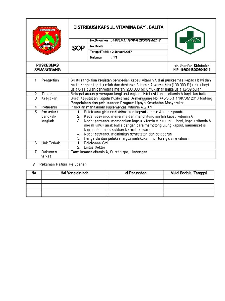 Sop Distribusi Vitamin A Bayi, Balita | PDF