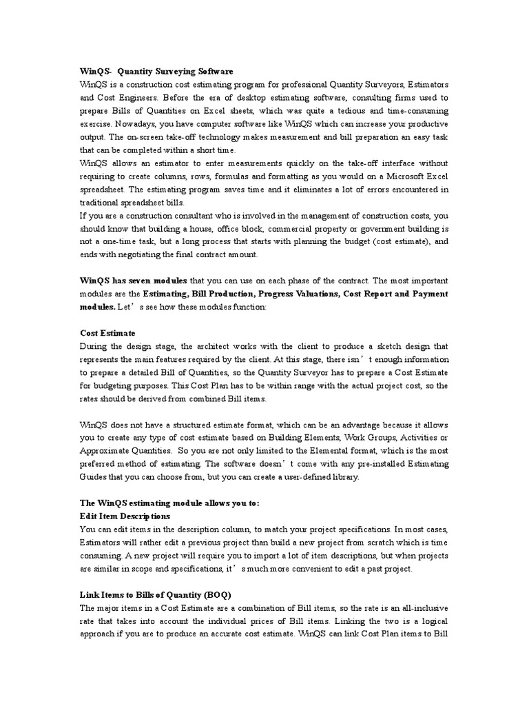1718 QTS 517 - WinQS | PDF | Valuation (Finance) | Computer Aided Design