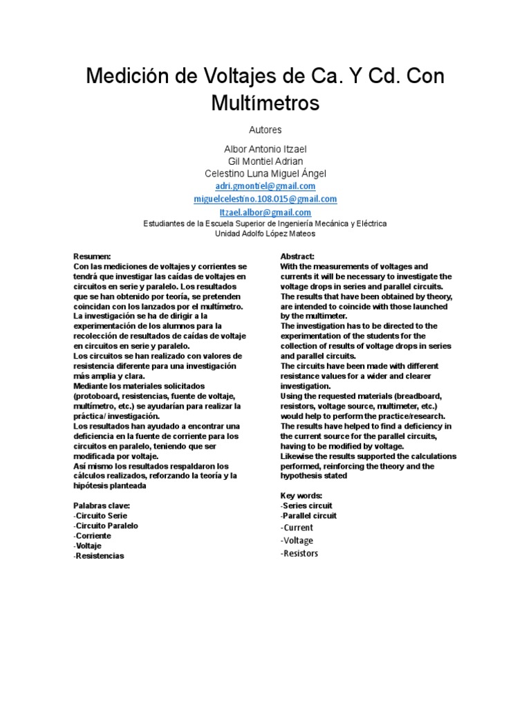 Medición de Voltajes con Multímetros | PDF | Corriente eléctrica | Resistor