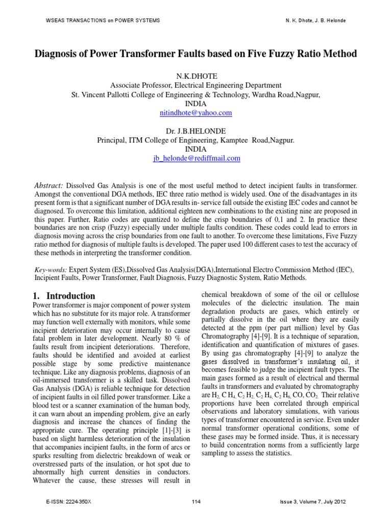 Diagnosis of Power Transformer Faults Based On Five Fuzzy Ratio Method | PDF | Fuzzy Logic ...