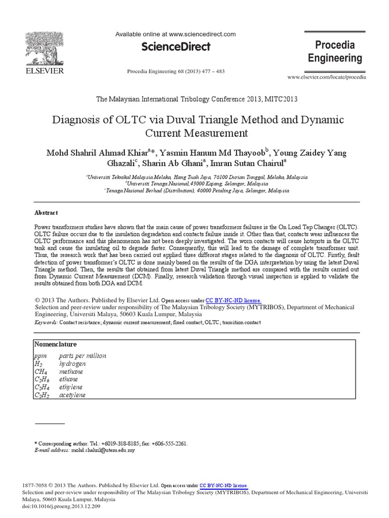 Diagnosis of OLTC Via Duval Triangle Method and Dynamic Current Measurement | PDF | Transformer ...