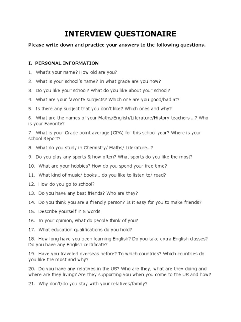 Interview Questionaire Thuy Official | PDF