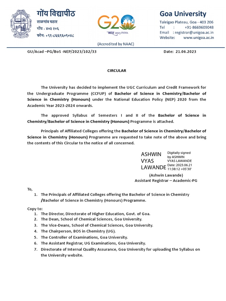 NEP2020 1st YEAR BSC Chemistry Syllabus-Verified - Docx With Sign | PDF ...