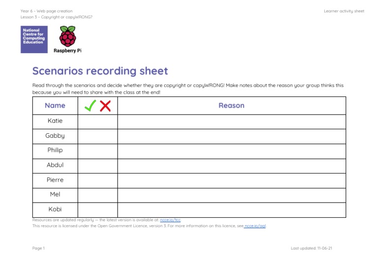 A3 Handout - Recording Sheet | PDF