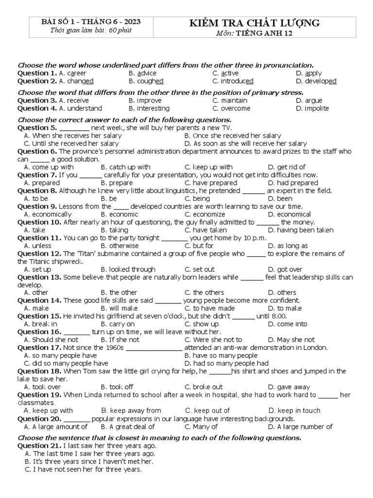 Bai Kt So 1 Tháng 6 Pdf Adolescence Linguistics