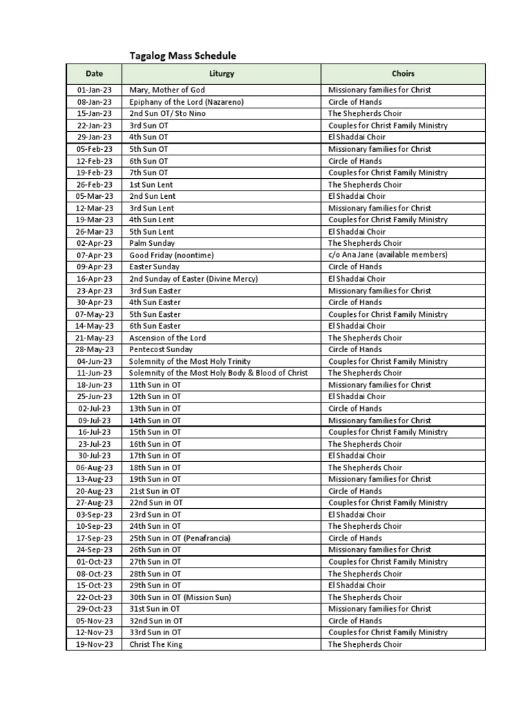 Tagalog Mass Schedule | PDF | Lent | Jesus