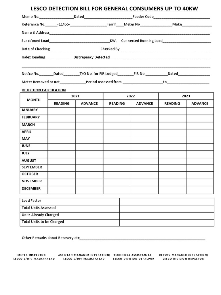 Detection Bill Proforma | PDF | Finance & Money Management