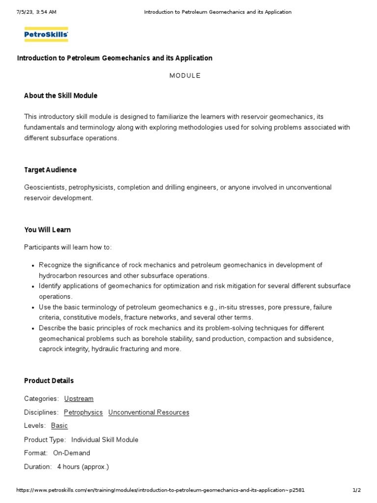 Module Introduction To Petroleum Geomechanics and Its Application | PDF