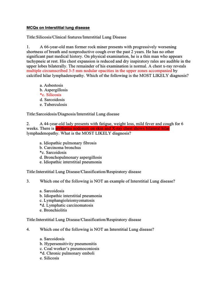 MCQs On Interstitial Lung Disease | PDF