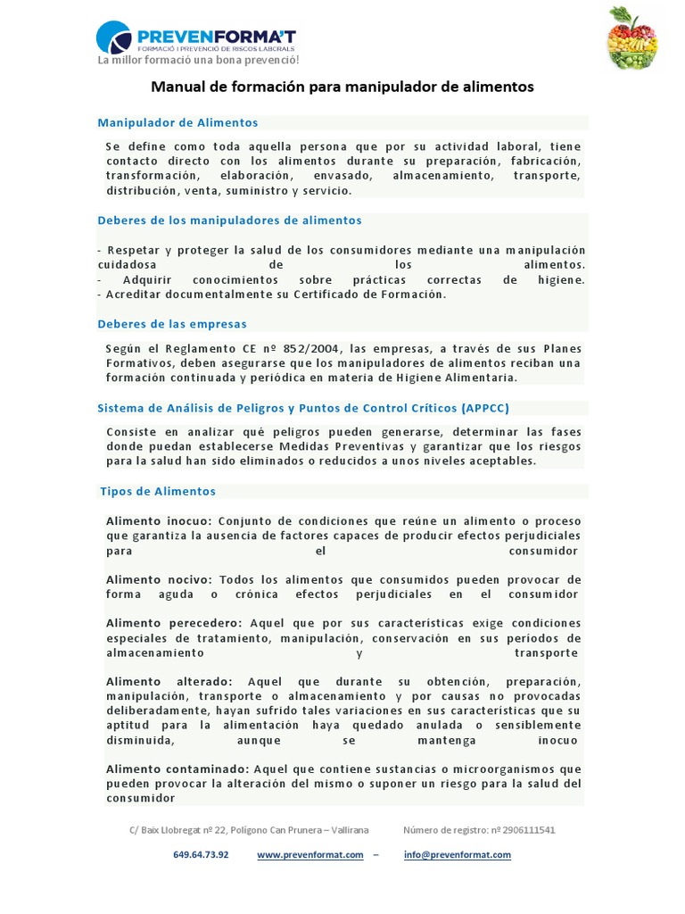 Formación Manipulador De Alimentos Pdf Alimentos Análisis De