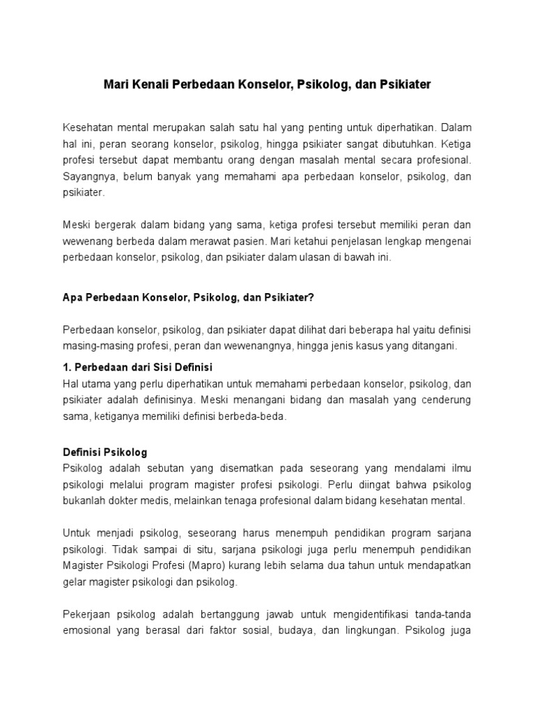 Mari Kenali Perbedaan Konselor | PDF