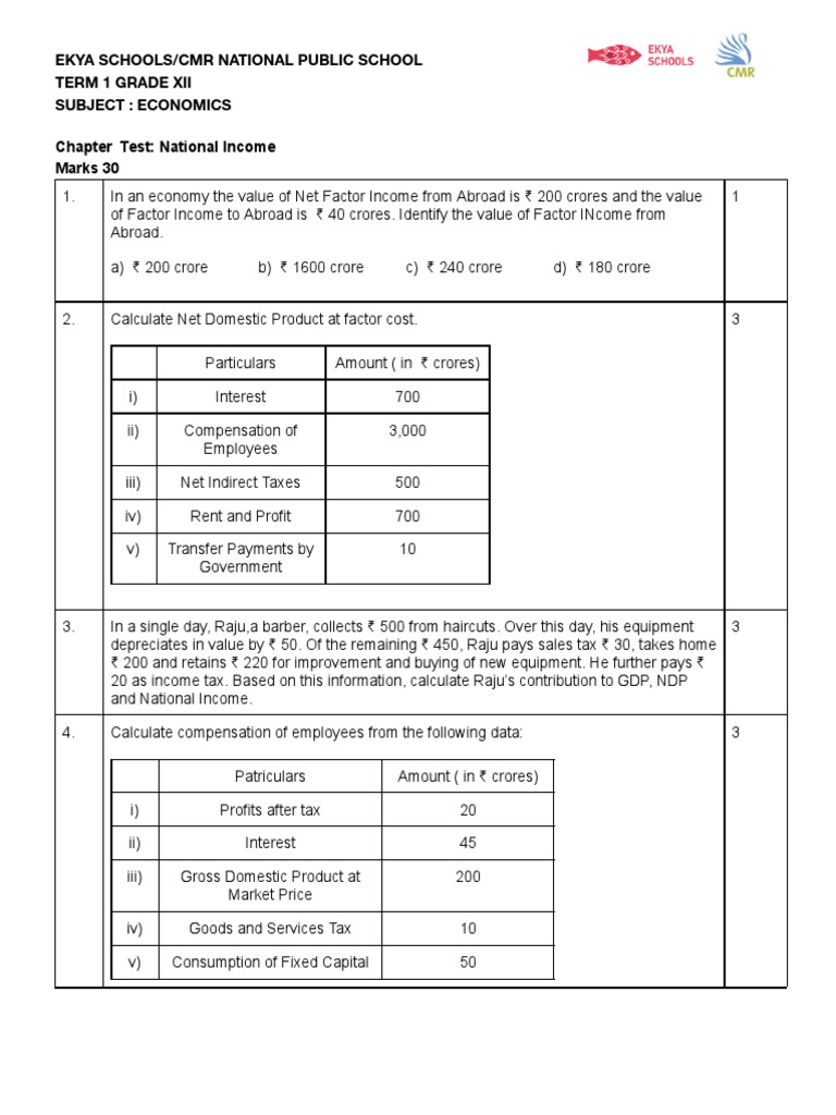 GR+XII +Chapter++Test +National+Income | PDF | Gross Domestic Product ...