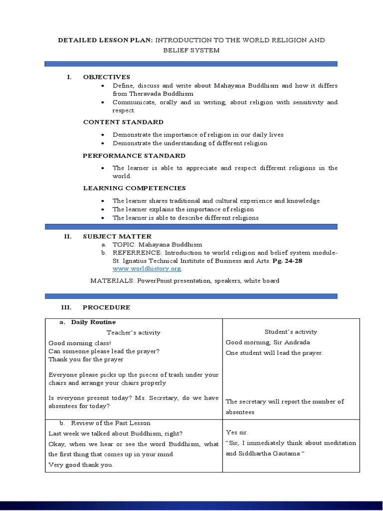 Mahayana Buddhism Detailed Lesson Plan 111 | PDF | Mahayana | Dalai Lama