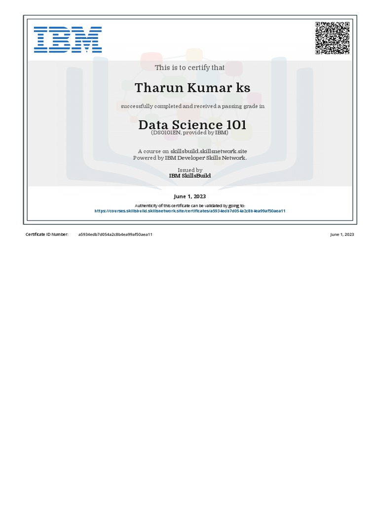 IBM DS0101EN Certificate _ IBM SkillsBuild | PDF