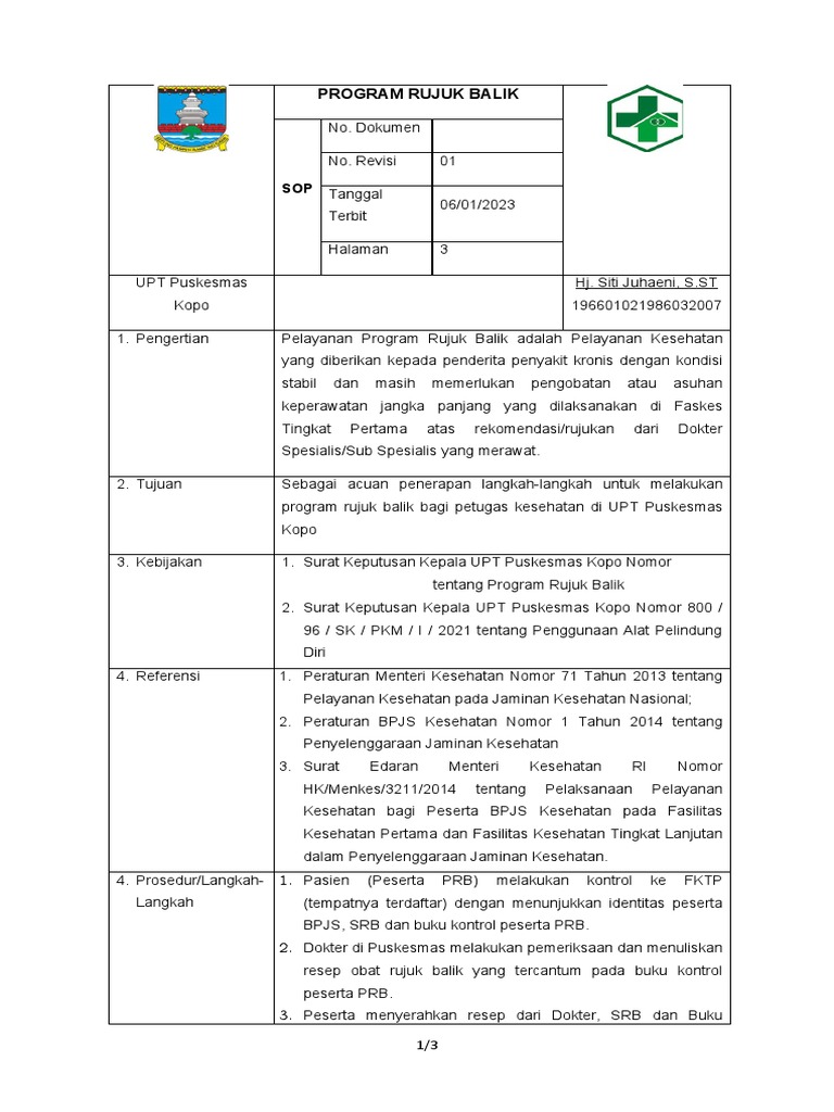 3.7 Sop Rujuk Balik | PDF