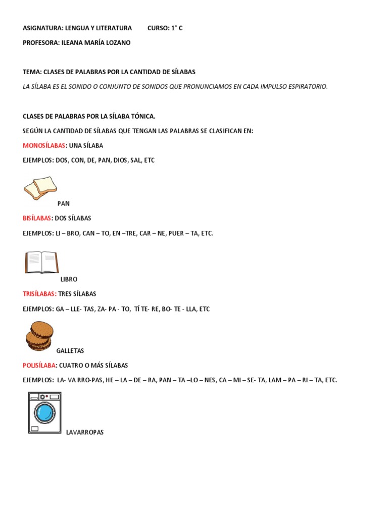 Clases de Palabras Por La Cantidad de Sílabas | PDF