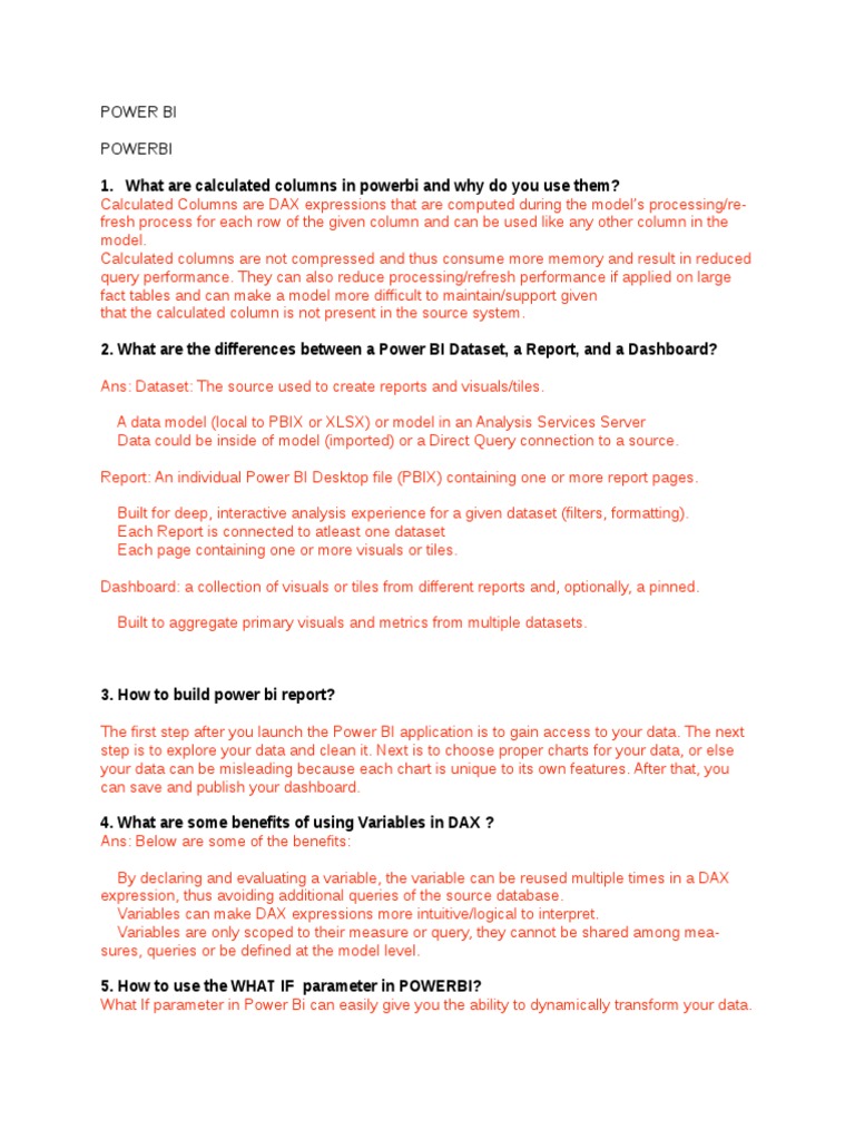 Power Bi Interview QA Word | PDF | Business Intelligence | Microsoft Excel