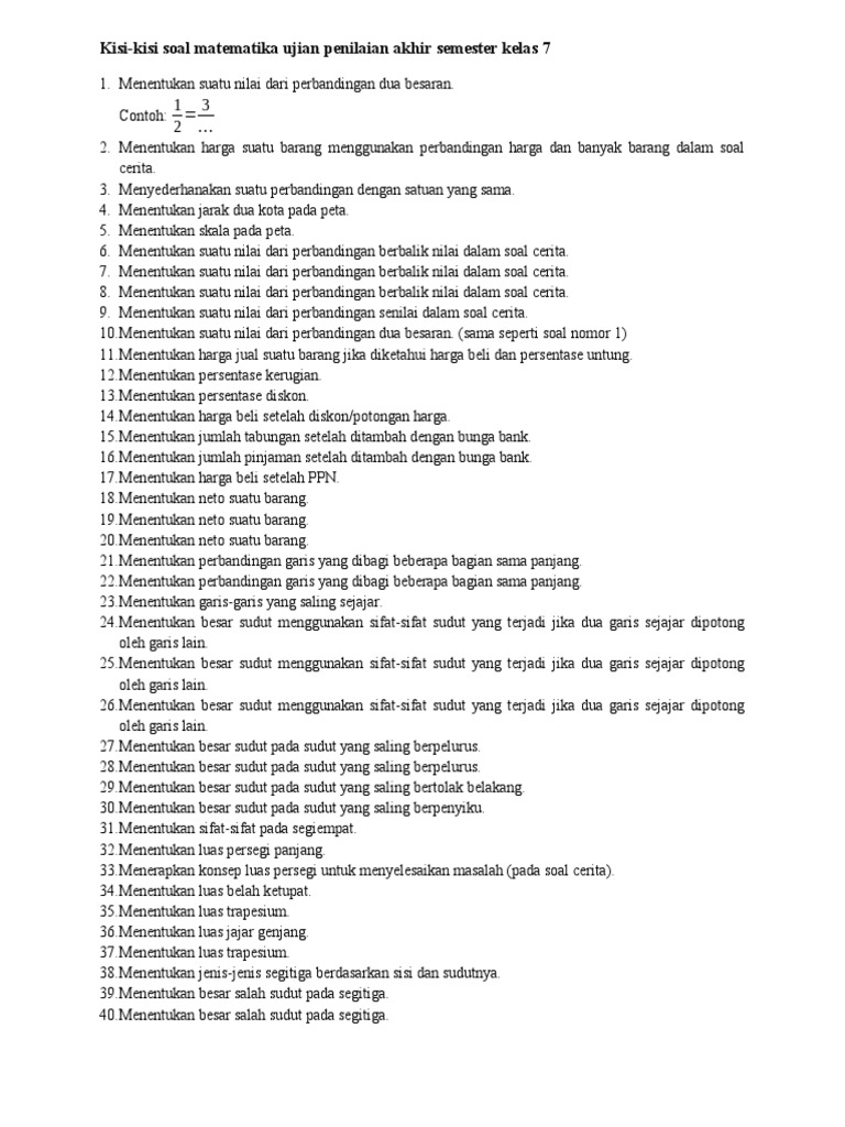 Kisi-Kisi Soal MTK PAS Genap 2022 2023 Kls 7 | PDF
