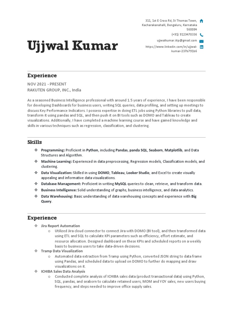 Ujjwal Kumar Resume1 | PDF | Data | Business Intelligence